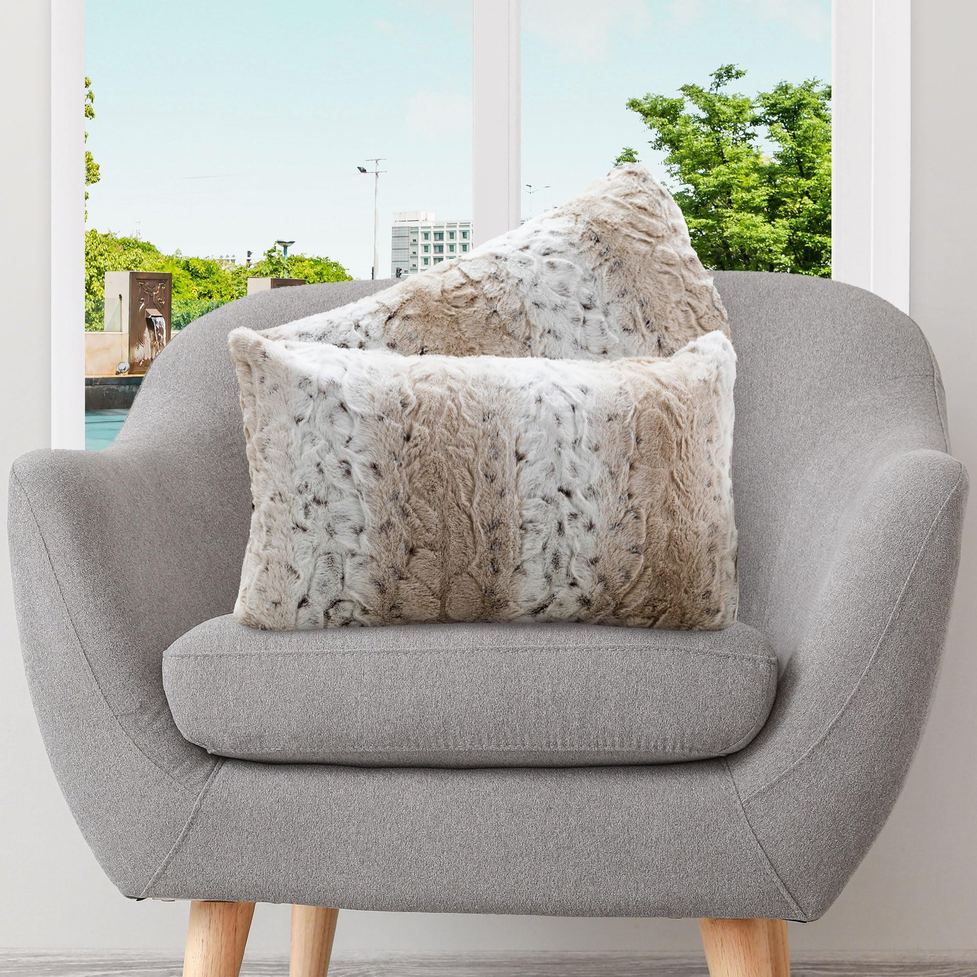 Two trees make a forest Embossed Faux Fur Throw Pillows - Set Of 2 Lumbar Couch Pillows, 12" X ...